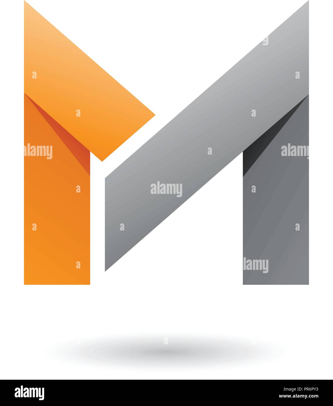 Vector Illustration of Orange and Grey Folded Paper Letter M isolated ...