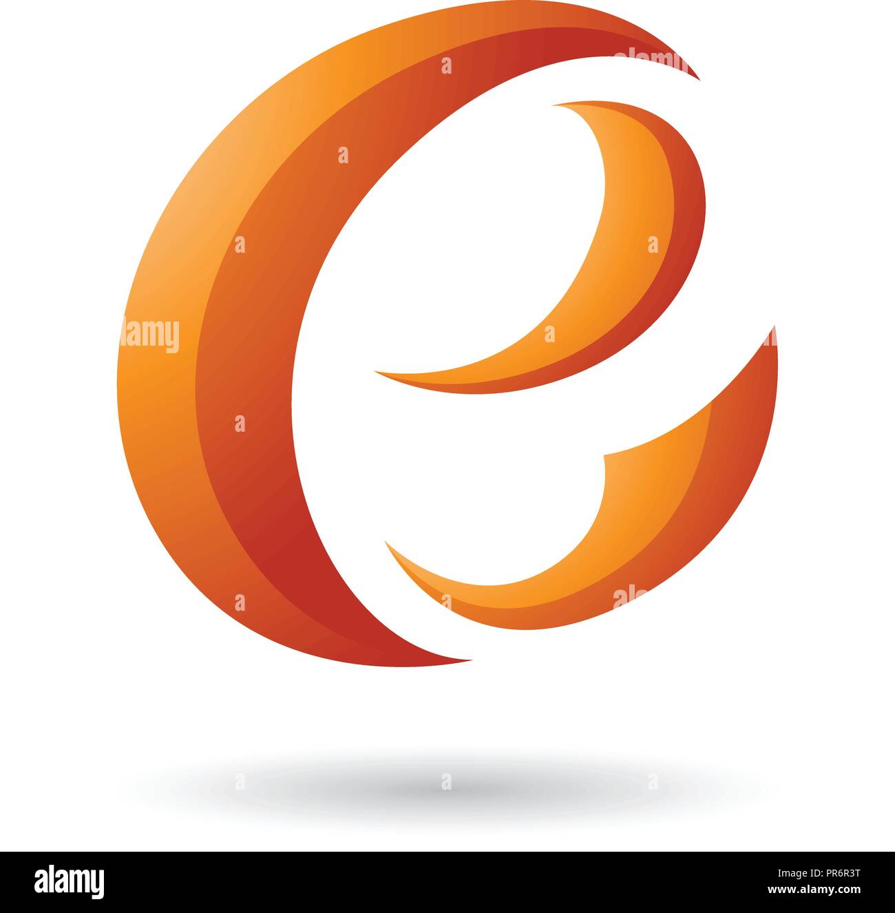 Vector Illustration of Orange Crescent Shape Letter E isolated on a ...