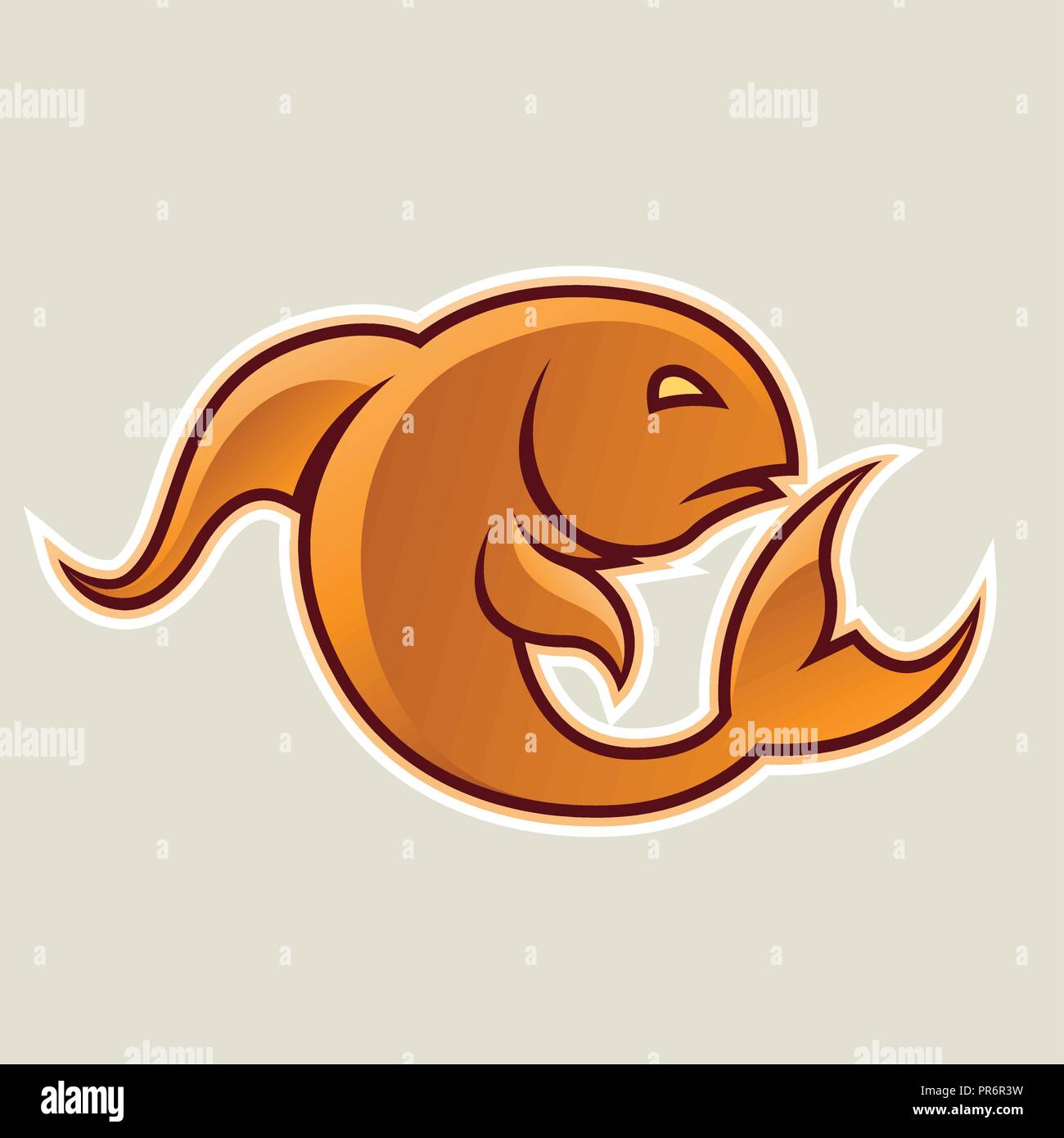 Vector Illustration of Orange Curvy Fish or Pisces Icon isolated on a ...