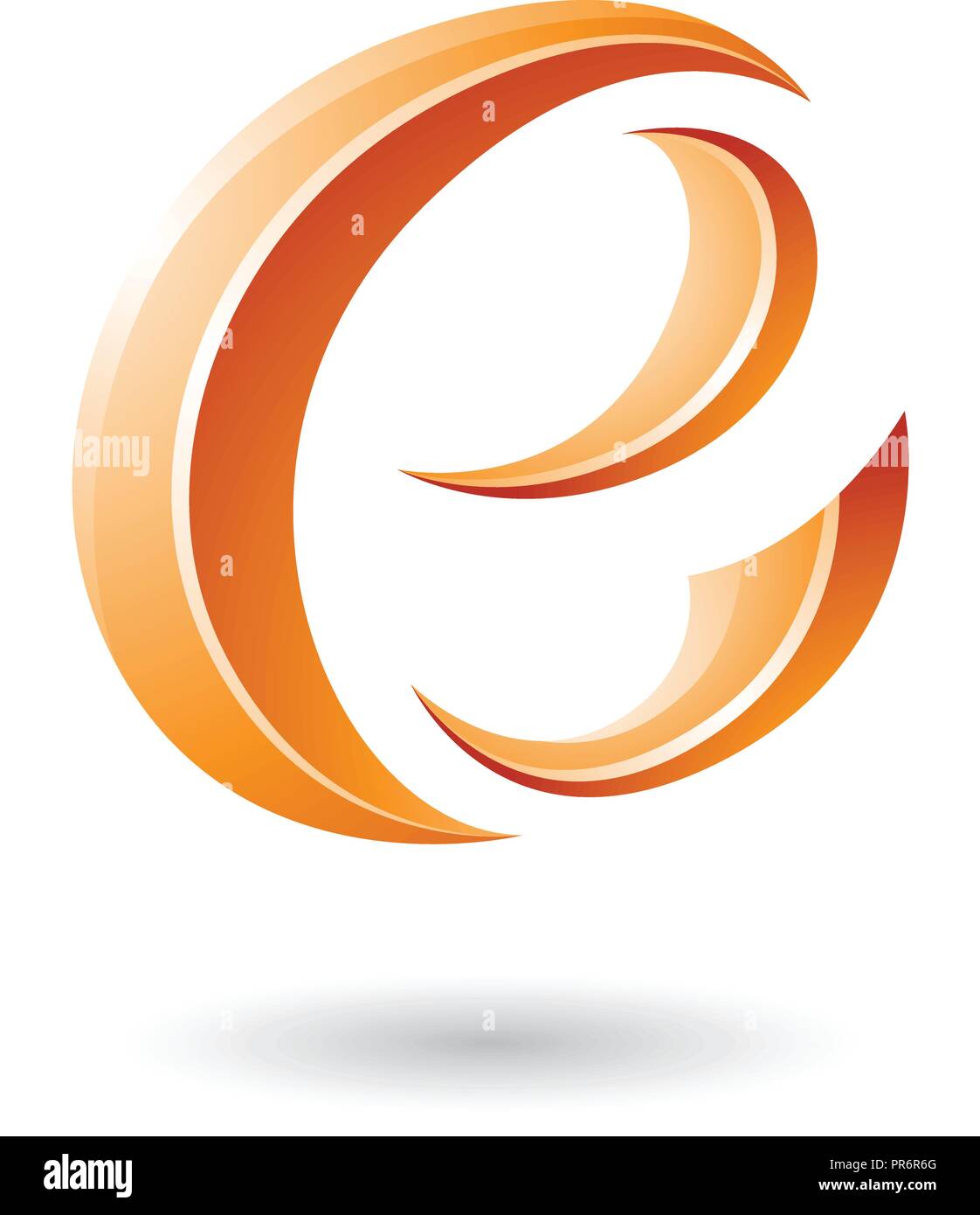Vector Illustration of Orange Glossy Crescent Shape Letter E isolated ...