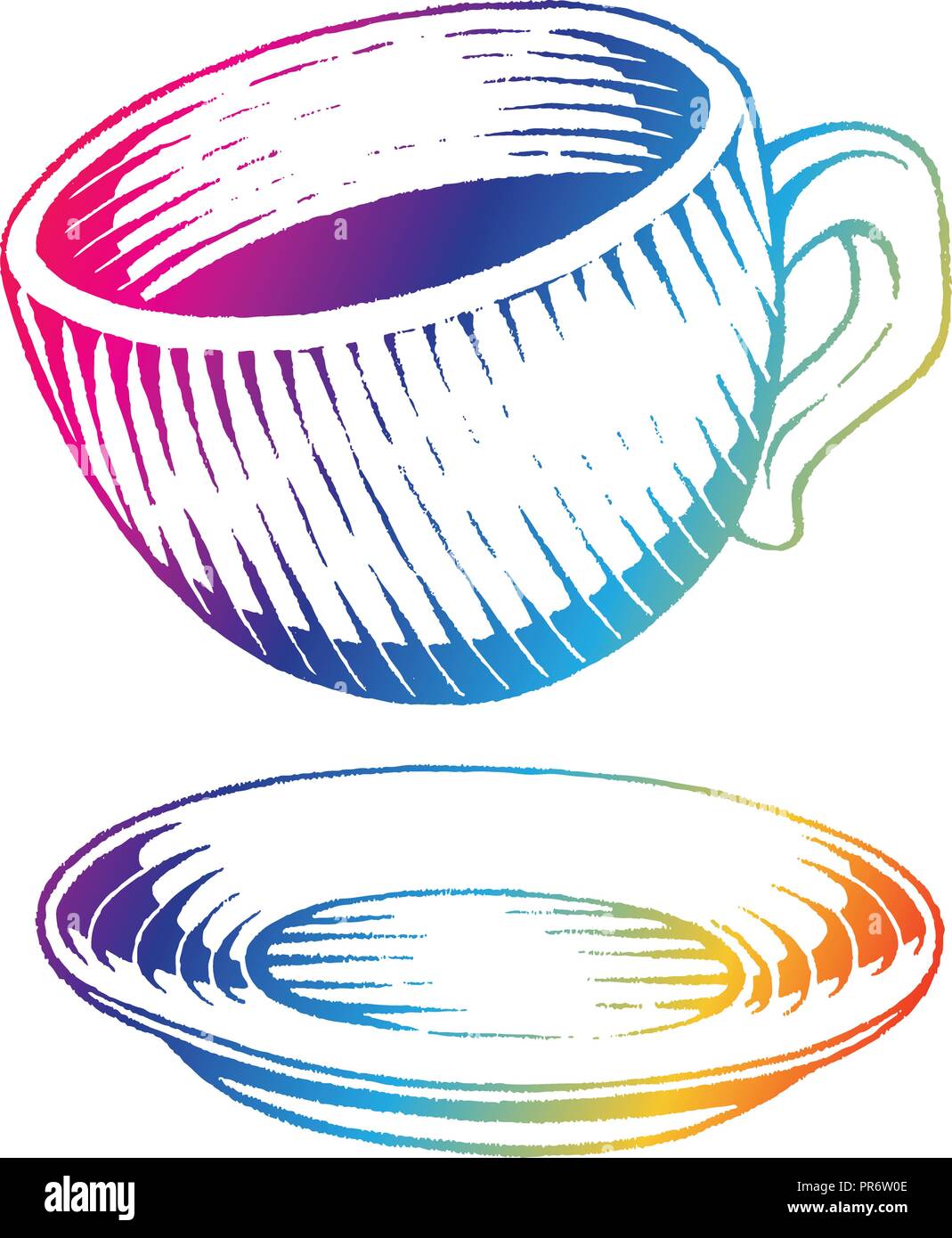 Illustration of Rainbow Colored Vectorized Ink Sketch of Coffee Cup ...