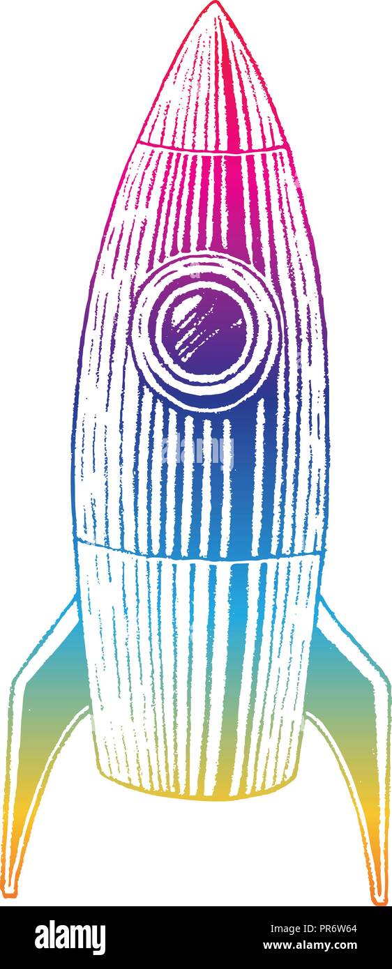 Illustration of Rainbow Colored Vectorized Ink Sketch of Rocket ...