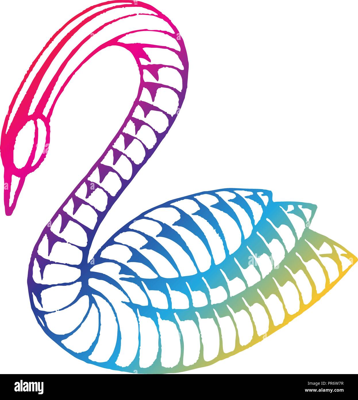Illustration of Rainbow Colored Vectorized Ink Sketch of Swan isolated ...