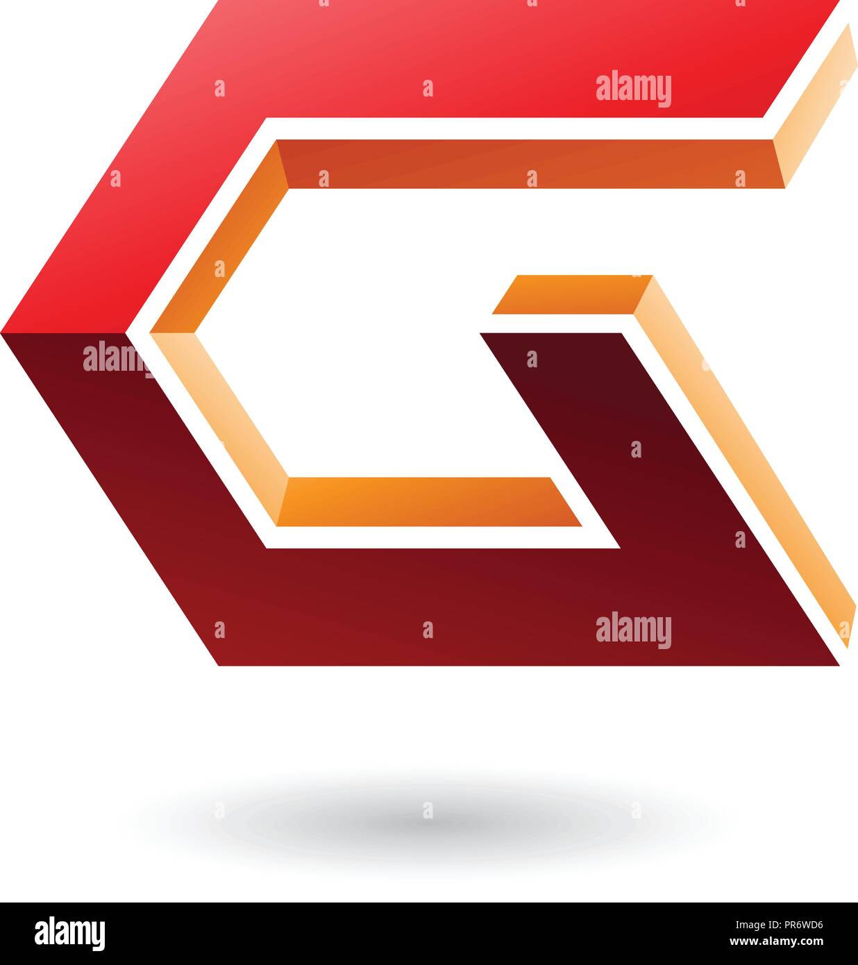 Vector Illustration of Red and Orange 3d Angled Icon for Letter G ...
