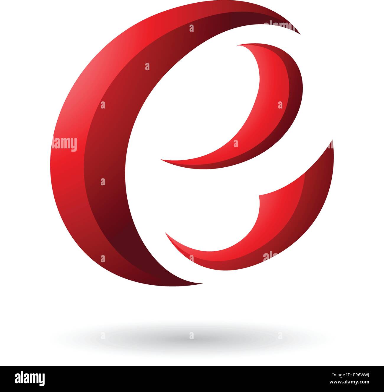 Vector Illustration of Red Crescent Shape Letter E isolated on a White ...