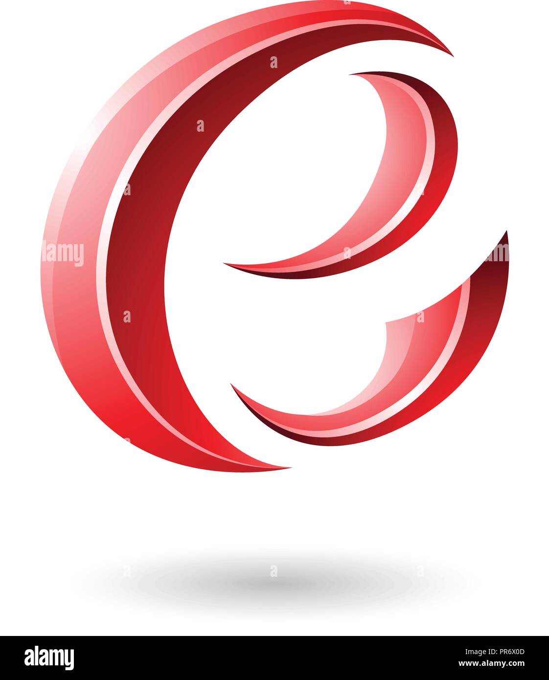 Vector Illustration of Red Glossy Crescent Shape Letter E isolated on a ...