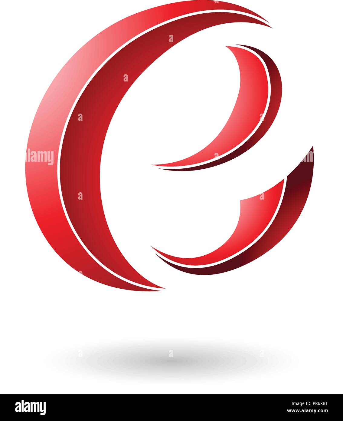 Vector Illustration of Red Striped Crescent Shape Letter E isolated on ...