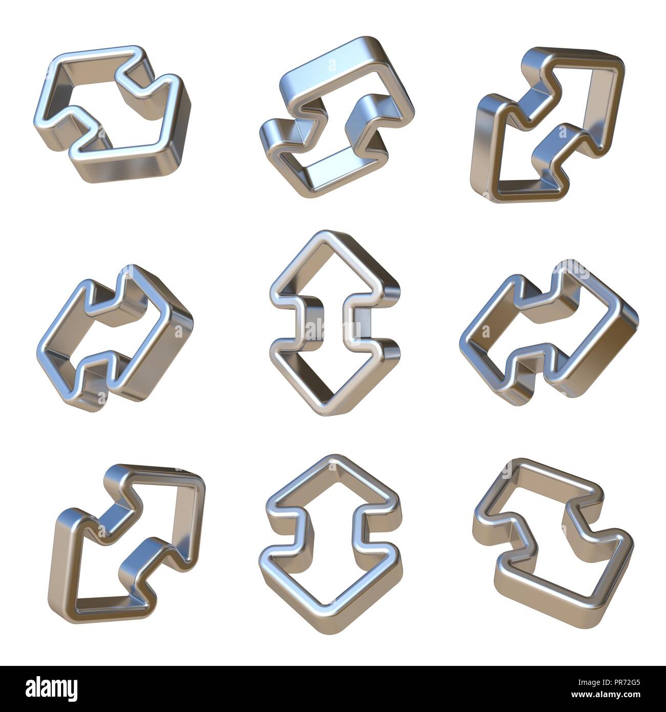 Metal dimensional double arrows 3D rendering illustration isolated on ...