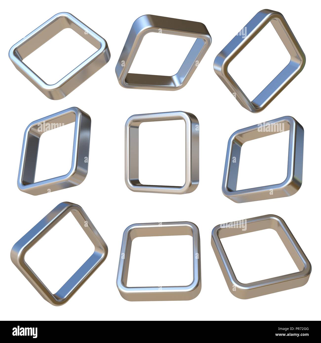 Metal dimensional squares 3D rendering illustration isolated on white ...