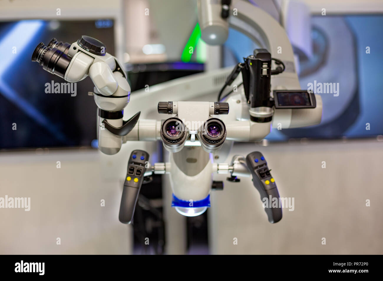 Dental microscope on the background of modern dentistry. Medical ...