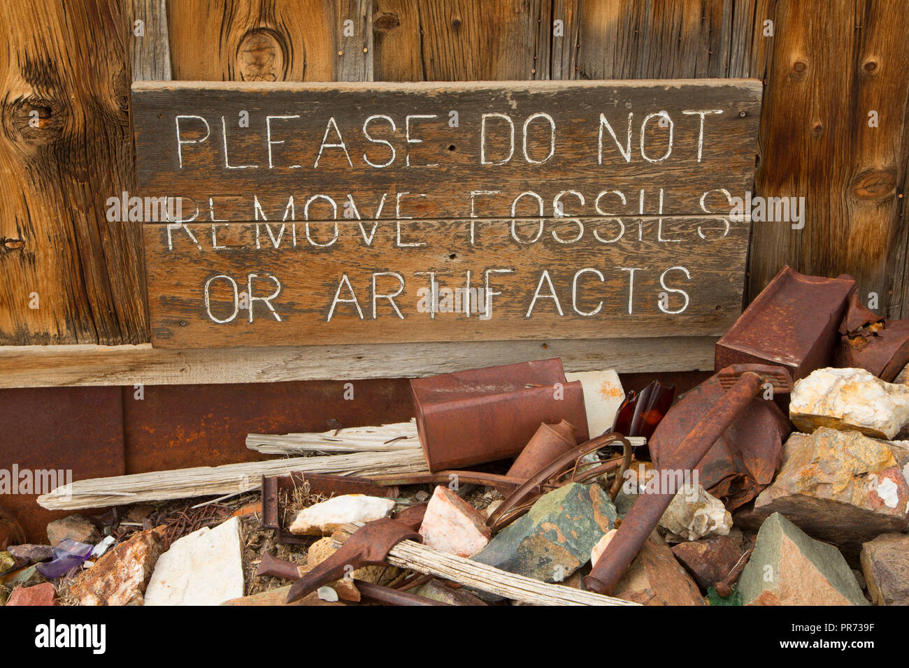 No collecting sign, Berlin-Icthyosaur State Park, Nevada Stock Photo ...