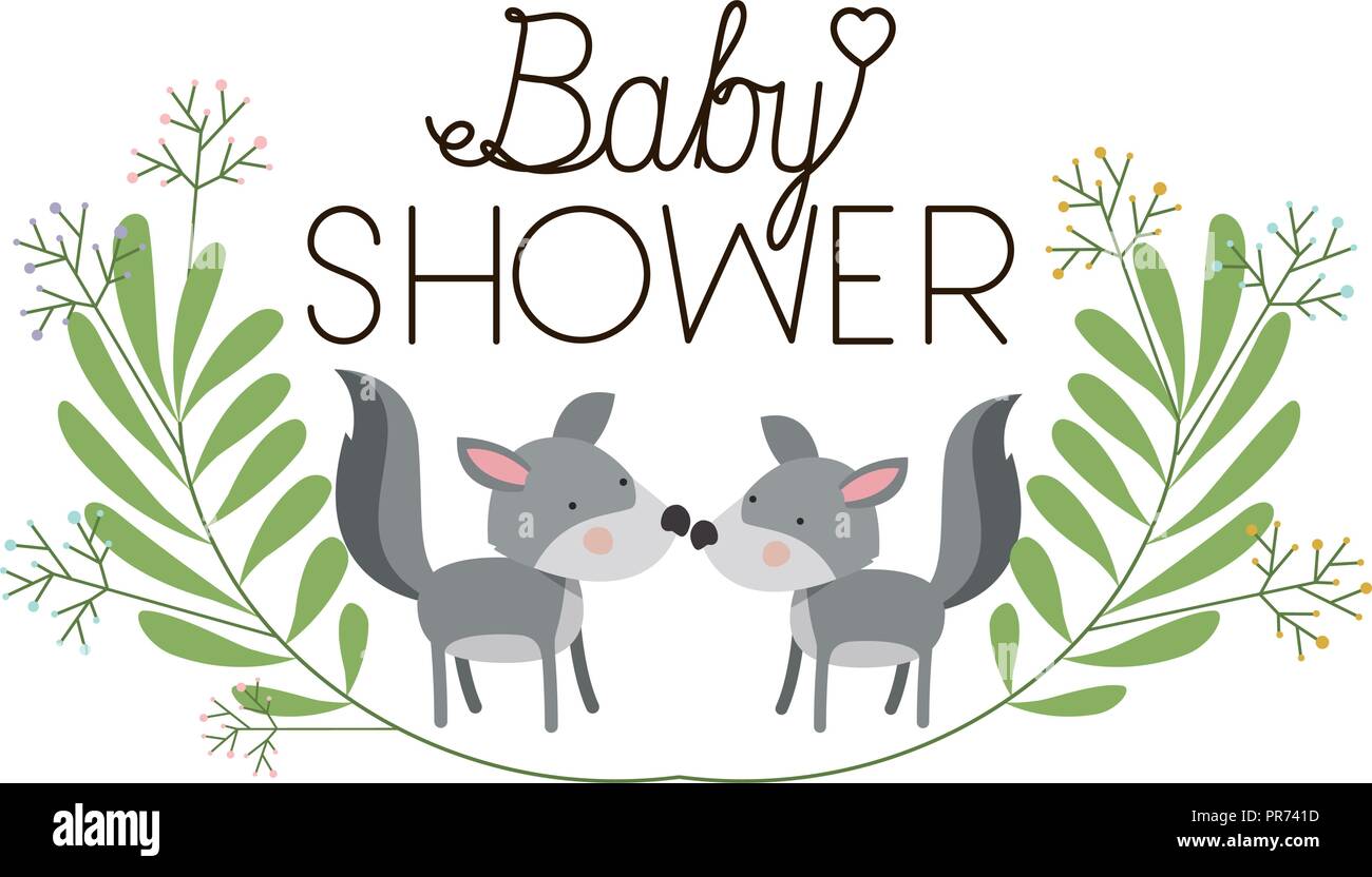 cute dogs couple with wreath baby shower card vector illustration Stock ...