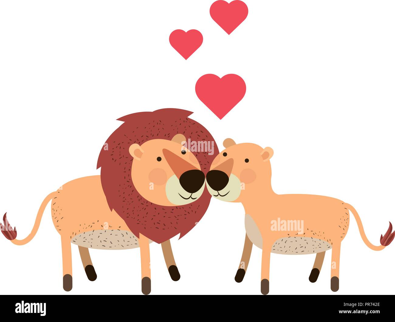 cute lions couple with hearts vector illustration design Stock Vector ...