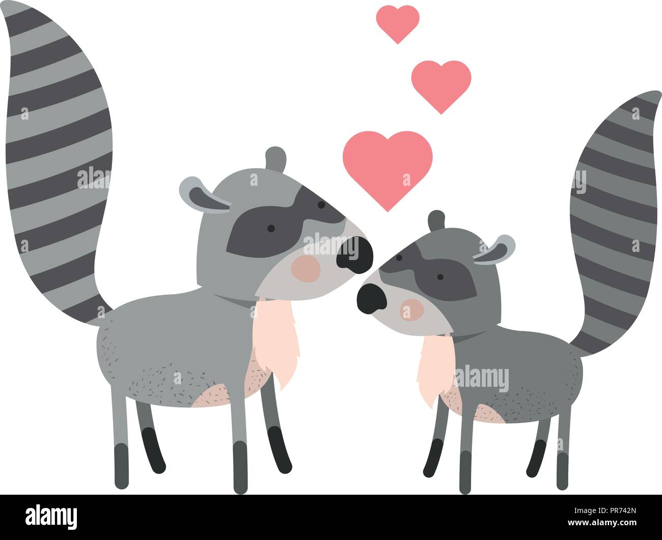 cute couple raccoons with hearts vector illustration design Stock ...