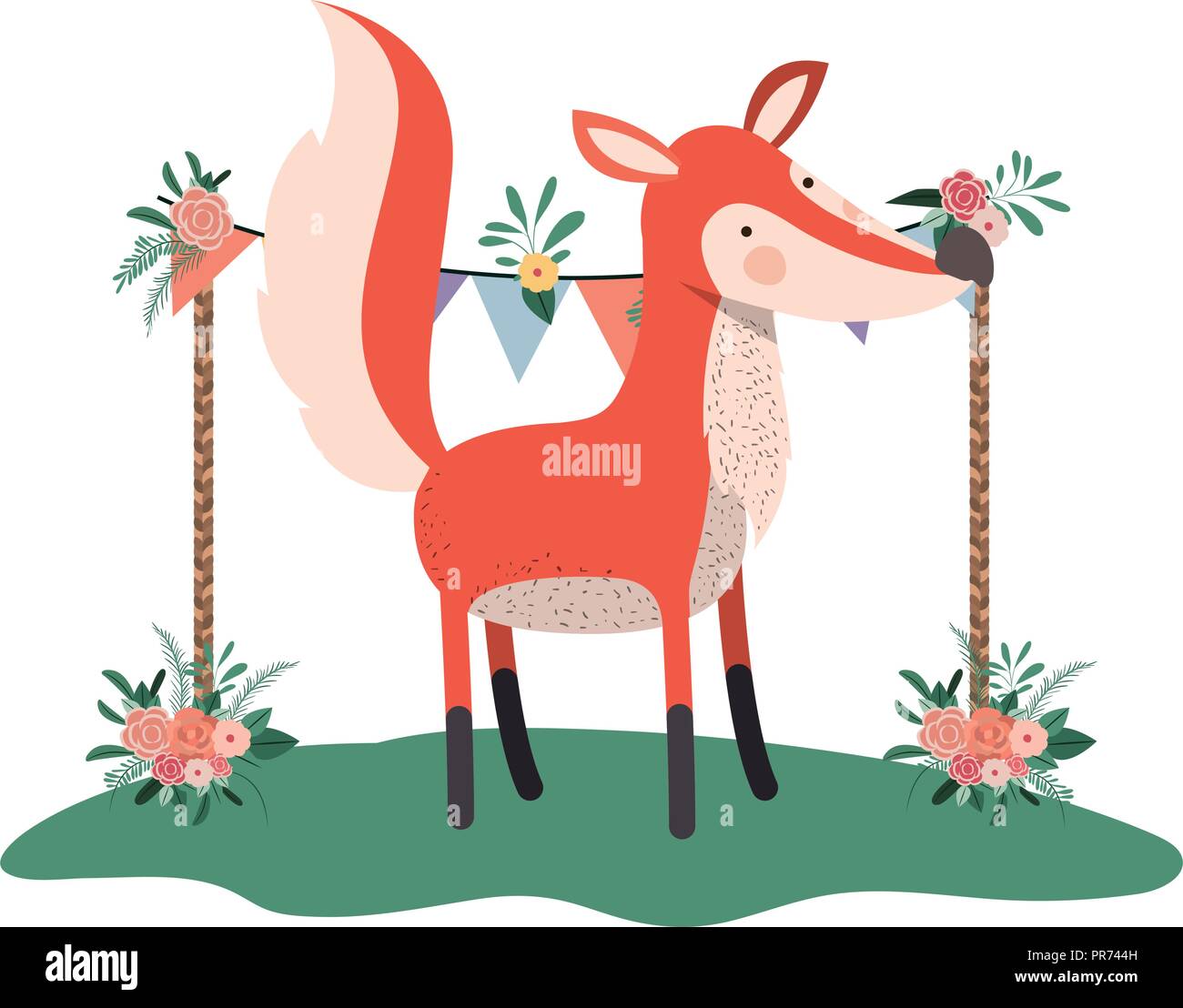 cute and adorable fox with floral frame Stock Vector Image & Art - Alamy