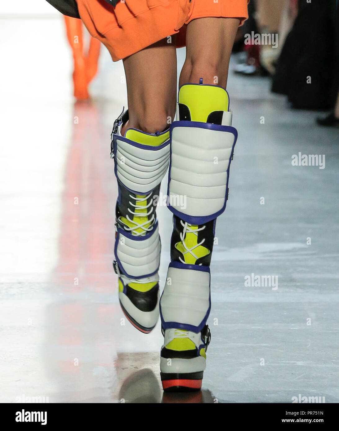 NEW YORK, NY - September 06, 2018: A model (shoes detail) walks the ...