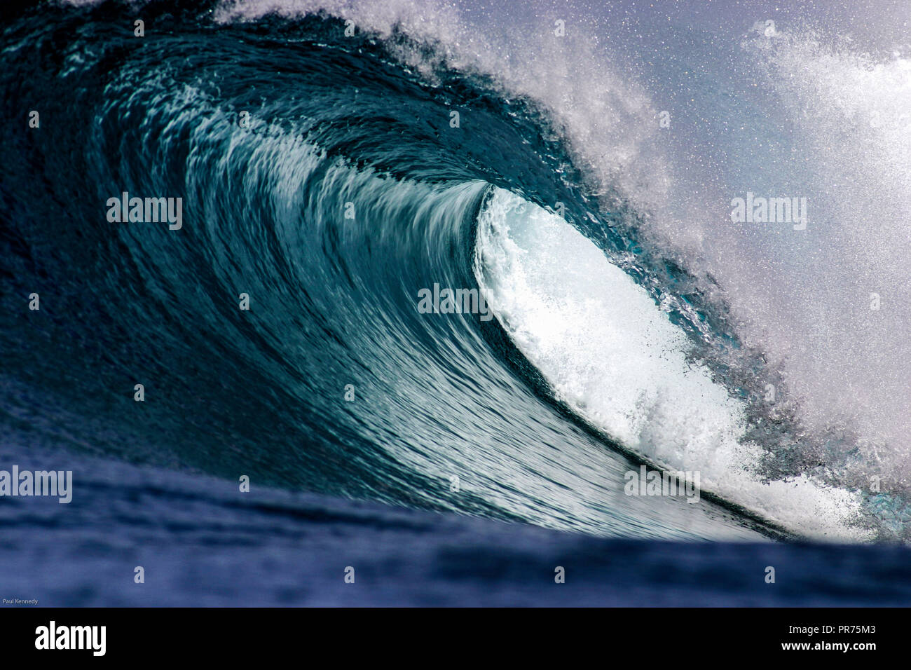 Big blue surfing wave closeup, Panaitan Island, Java, Indonesia Stock ...