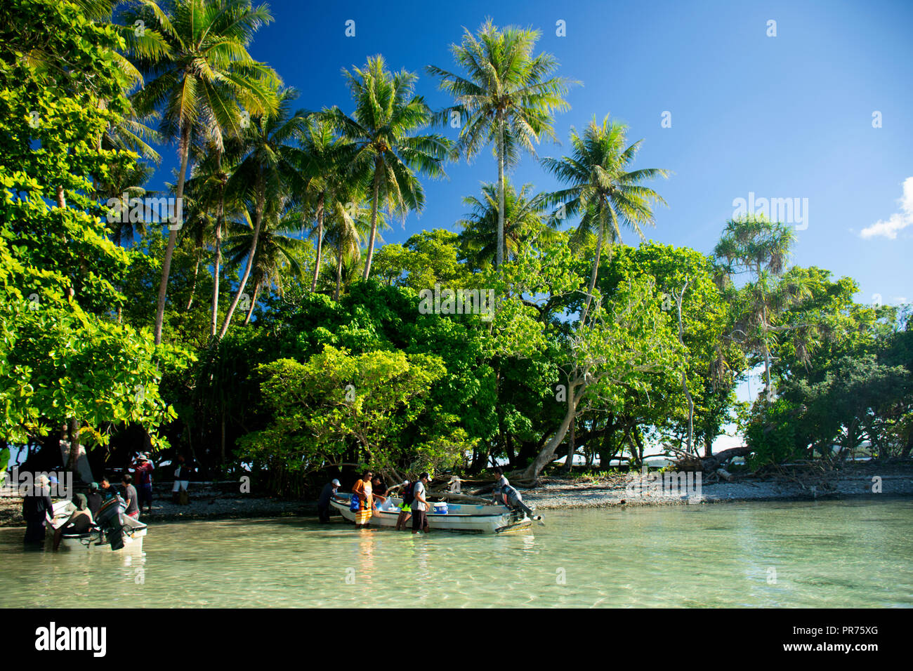 Boats moored at Na Island, Pohnpei, Federated States of Micronesia ...