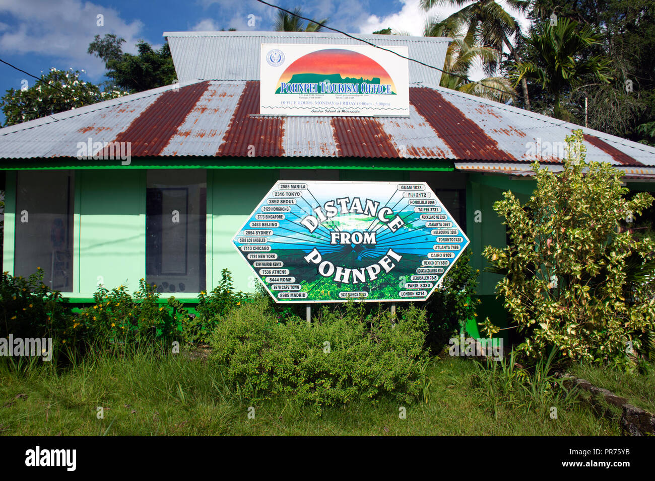 Sign on front of the Pohnpei Tourism Office in Kolonia, Pohnpei ...