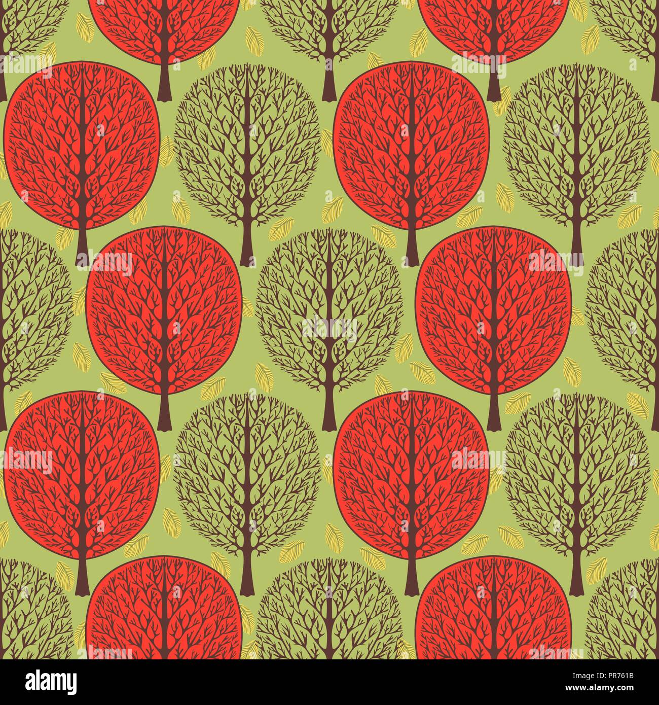 Abstract trees seamless pattern, vector illustration, stylized forest ...