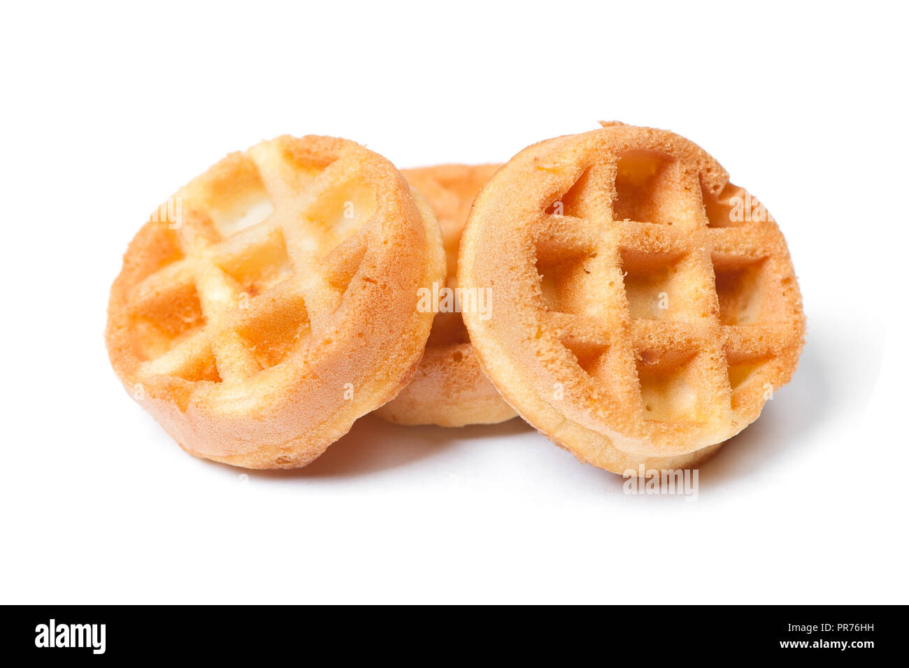 Group of tasty round mini waffles isolated on white background Stock ...