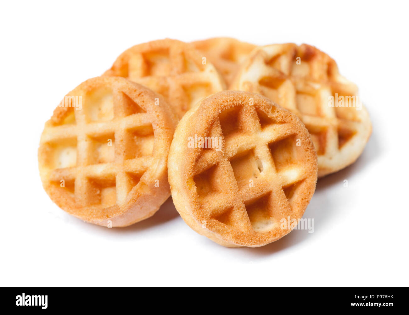 Group of tasty round mini waffles isolated on white background Stock ...