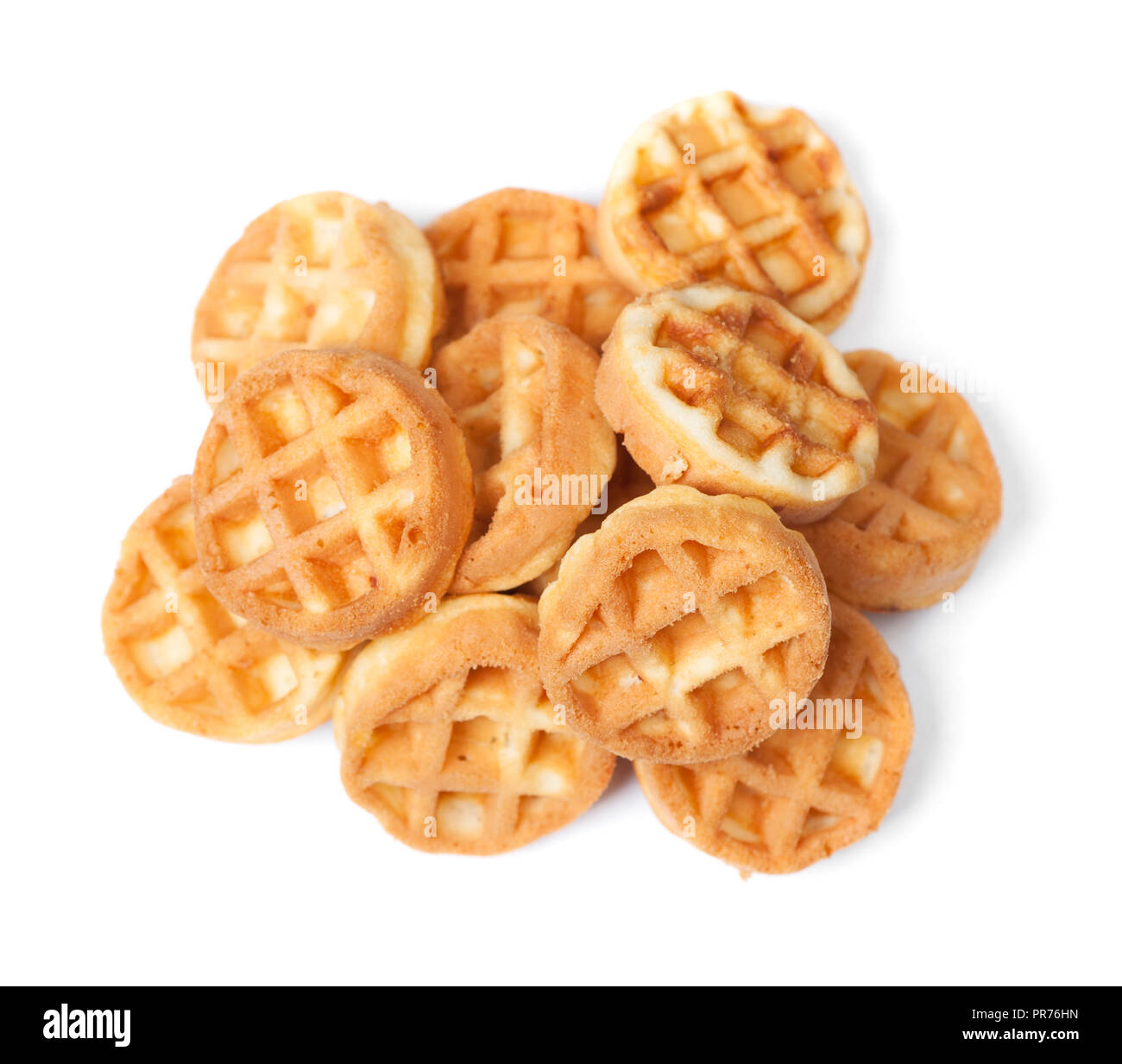 Group of tasty round mini waffles isolated on white background Stock ...