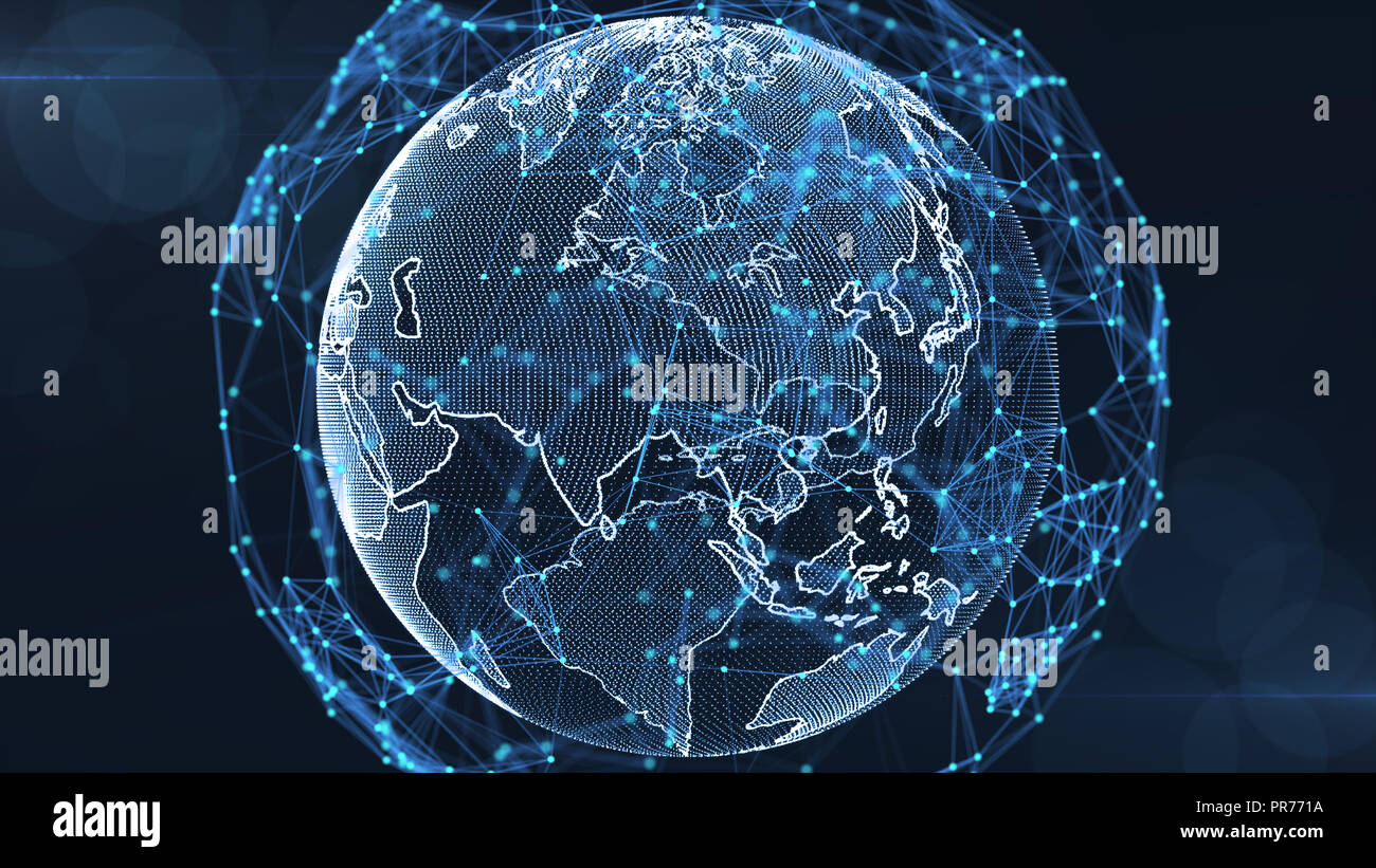 Growing global network and data connections concept.Scientific ...