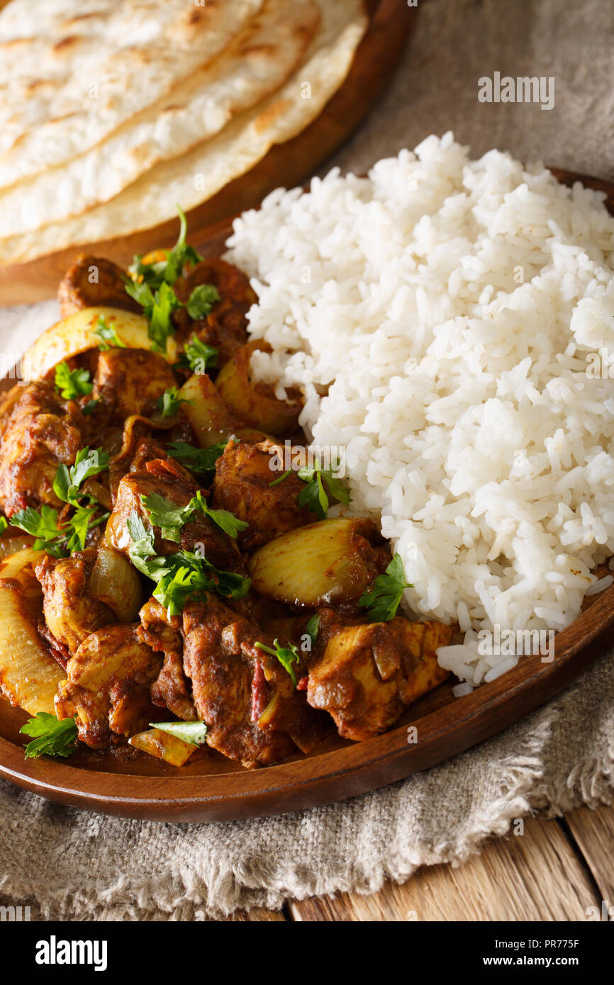 Delicious Indian chicken do pyaza (dopiaza) with onion and garnish of ...