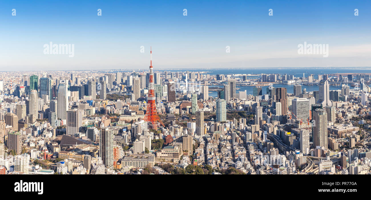 Tokyo Tower with skyline in Tokyo Japan Panorama Stock Photo - Alamy