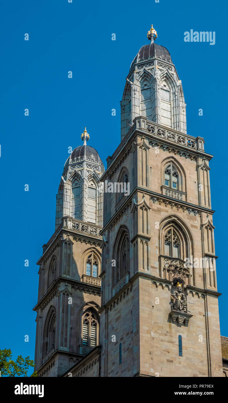 The twin towers of the Grossmunster (great minster), a symbol of the ...