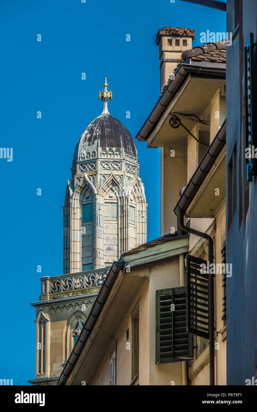 The twin towers of the Grossmunster (great minster), a symbol of the ...