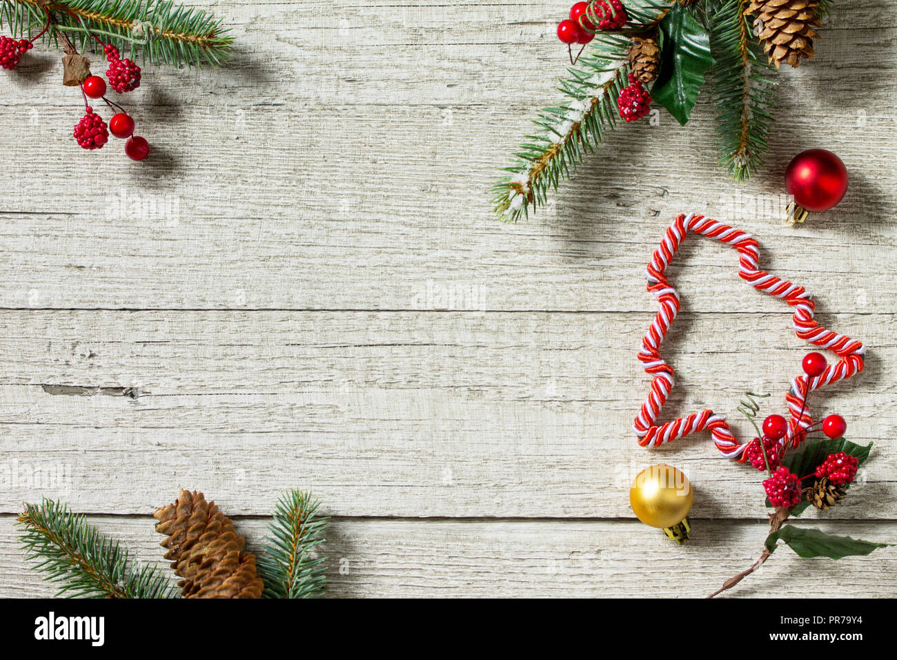 Christmas background. Christmas decoration on a wooden table. Preparing ...