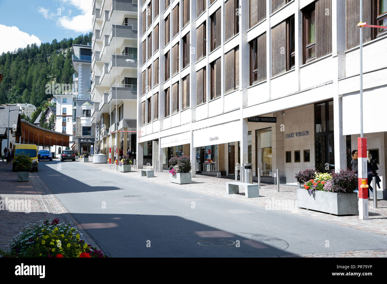 Sankt Moritz, Switzerland: shopping windows with luxury fashion and ...