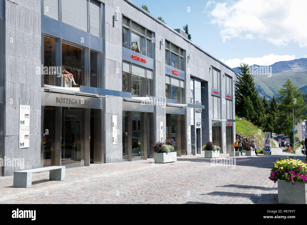 Sankt Moritz, Switzerland: shopping windows with luxury fashion and ...