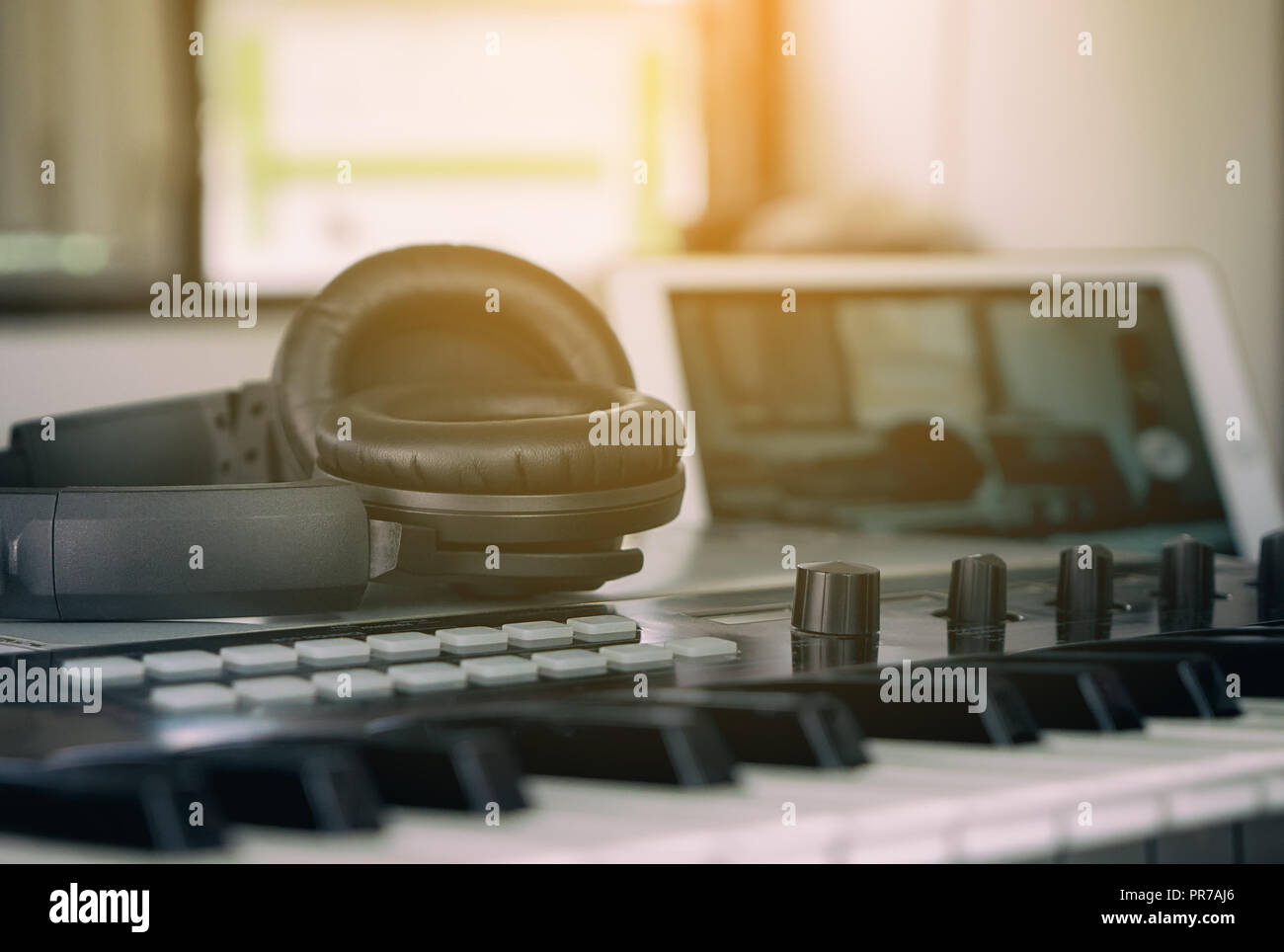 Headphone for home music studio set up Stock Photo - Alamy