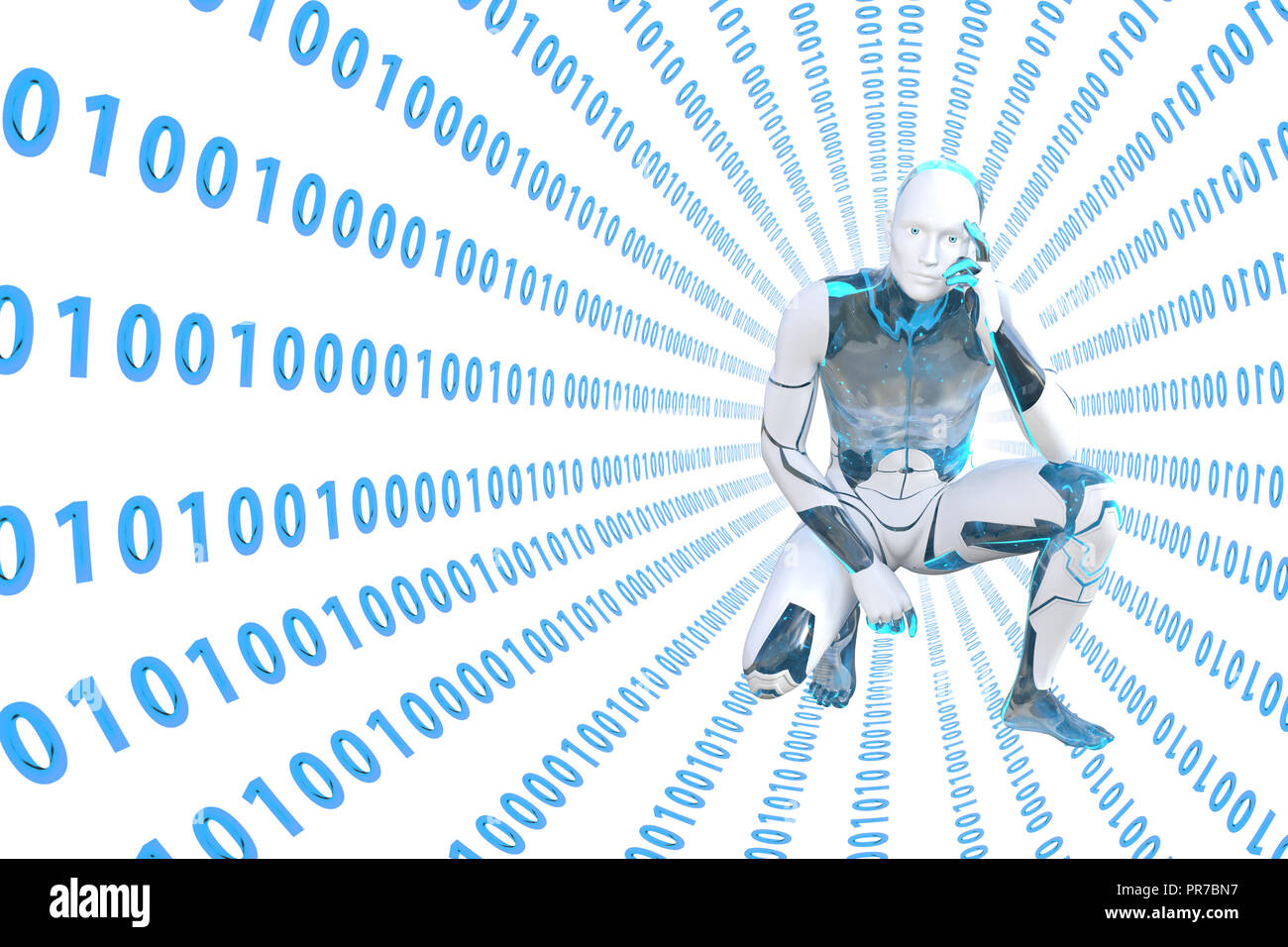 Robot thinking overwhelmed into the tunnel of digital information Stock ...