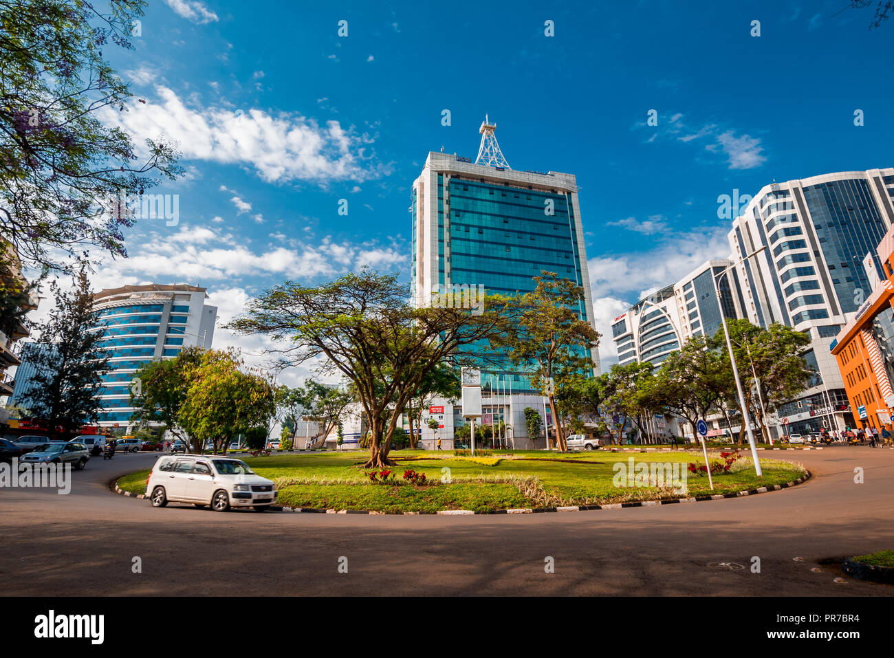 Kigali, Rwanda - September 21, 2018: A car passes the city centre ...