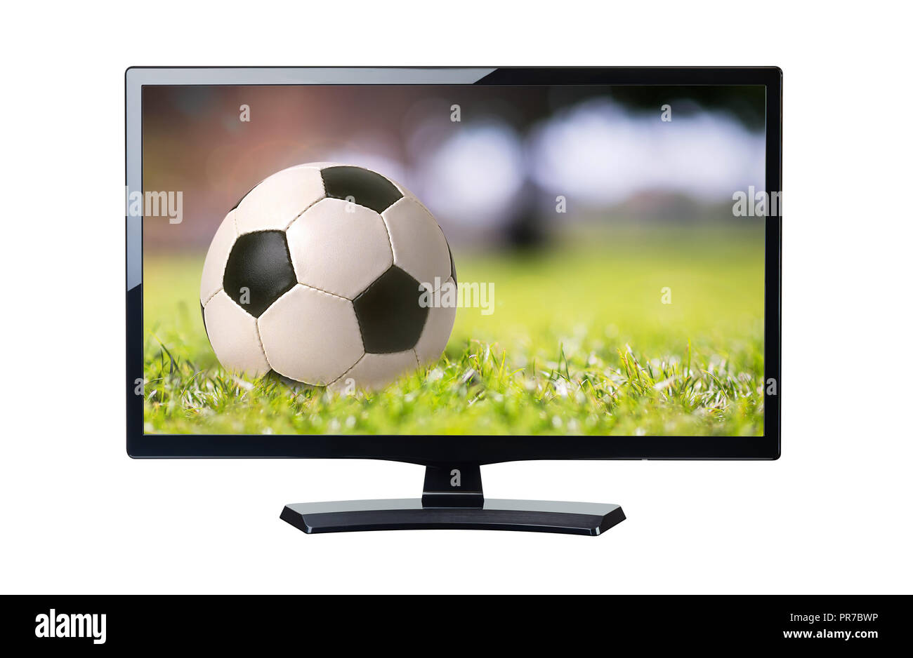TV Soccer ball close up on the field sport background isolated on white ...