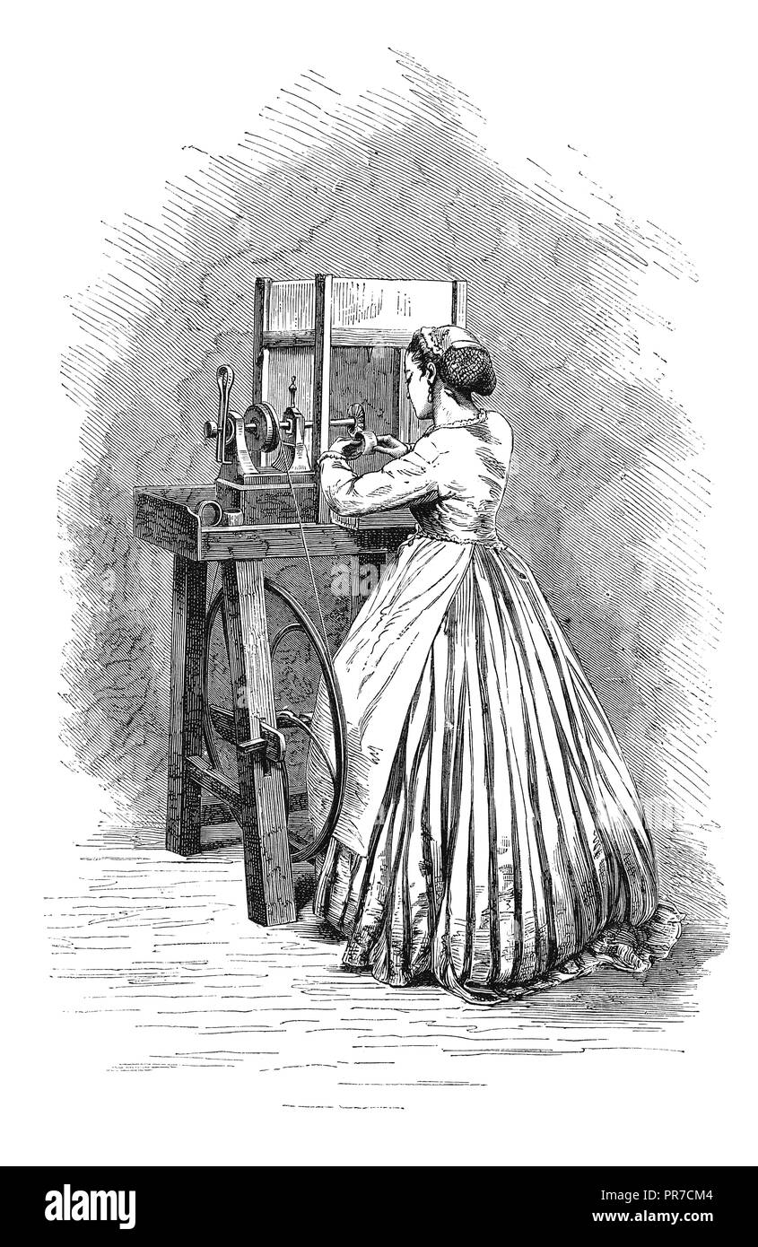 19th century illustration of scratch brushing, operation in jewel ...