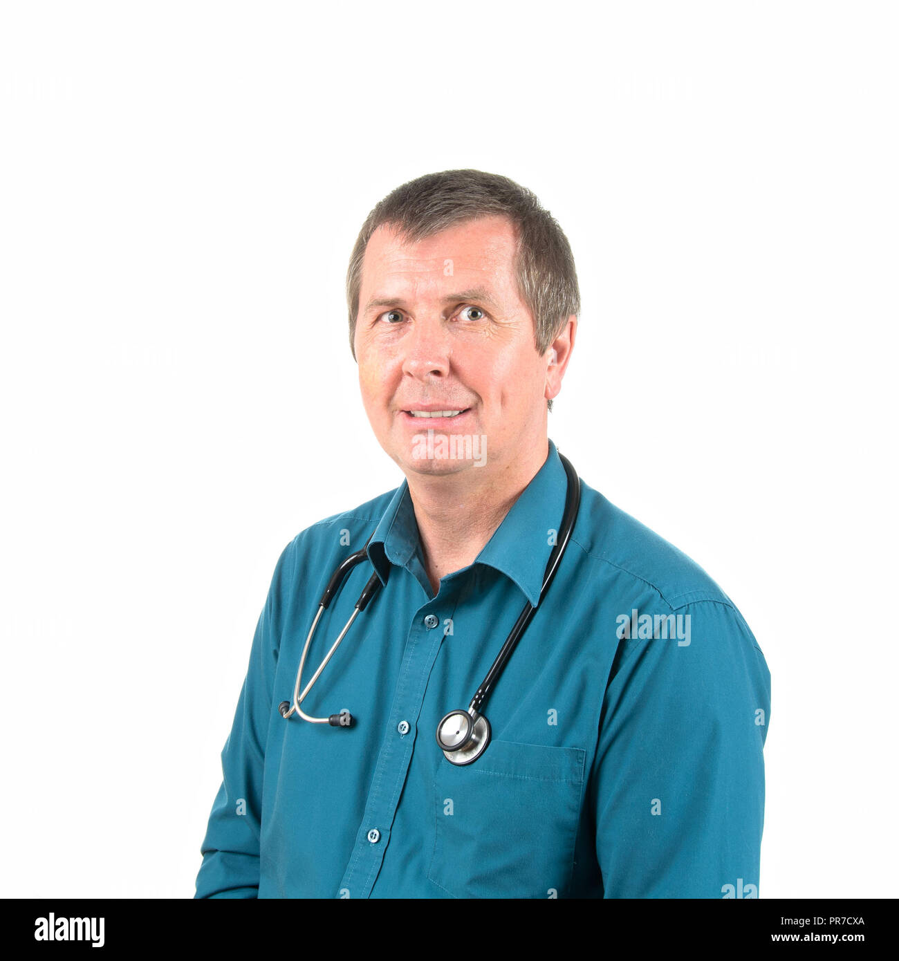 Doctor with stethoscope isolated on white background Stock Photo - Alamy