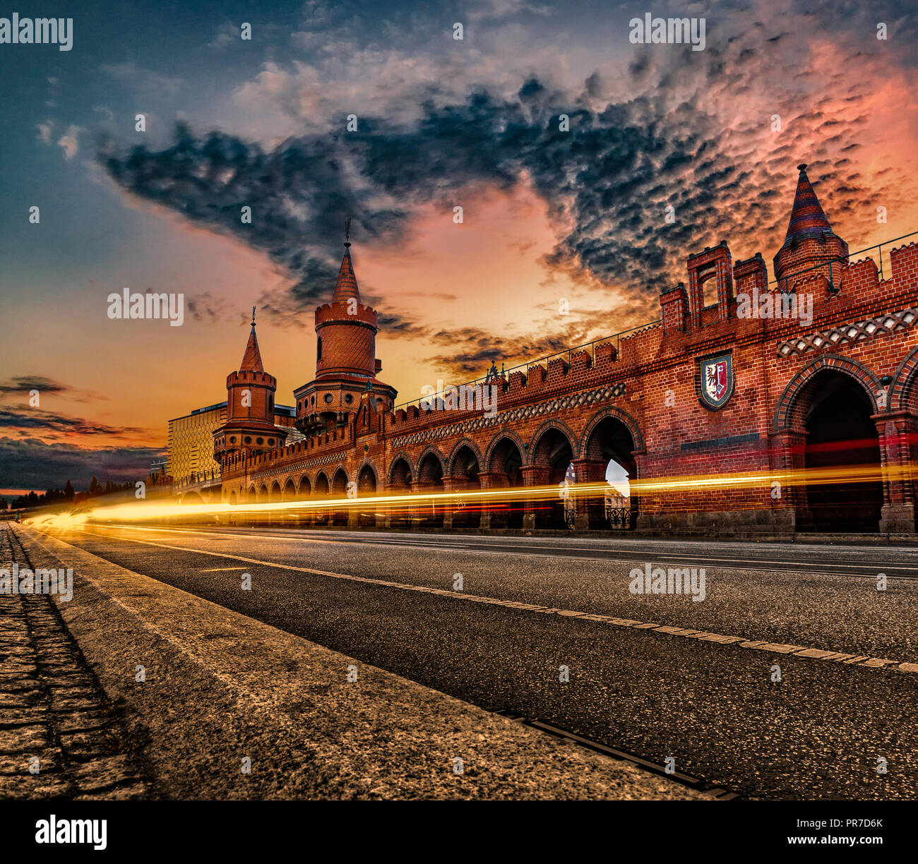 Oberbaum Bridge - Berlin, at sunset time, Long Exposure Shot with light ...