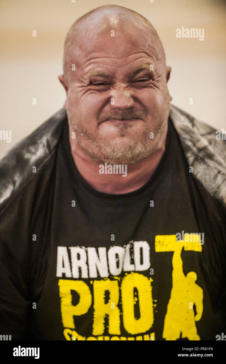 Barcelona, Catalonia, Spain. 29th Sep, 2018. Weightlifter face during ...
