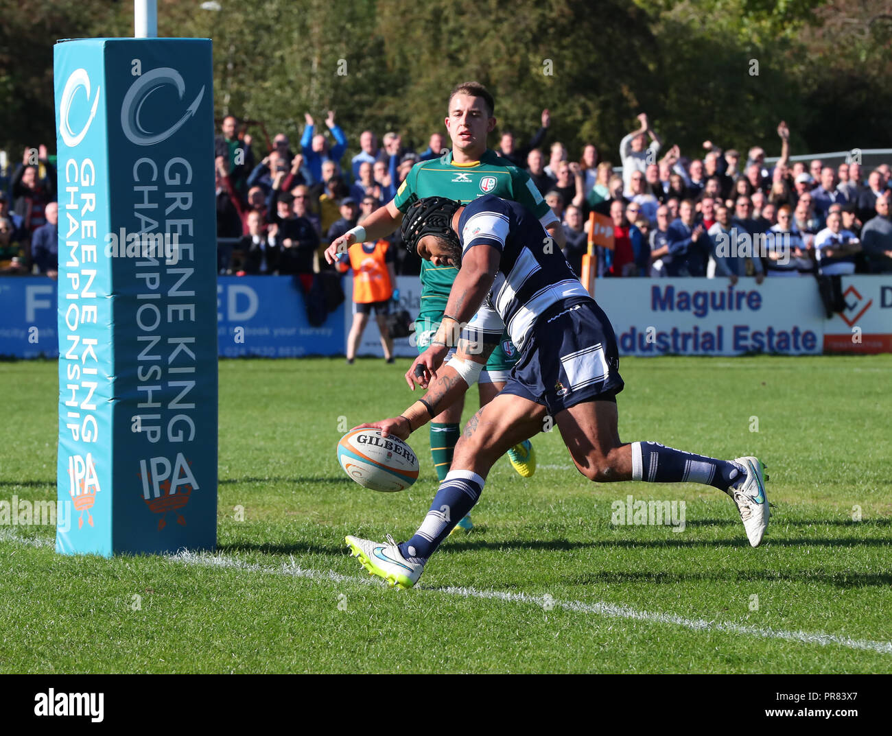 Coventry, UK. 29th Sept 2018. Rugby Union. Sam Tuitupou races through ...