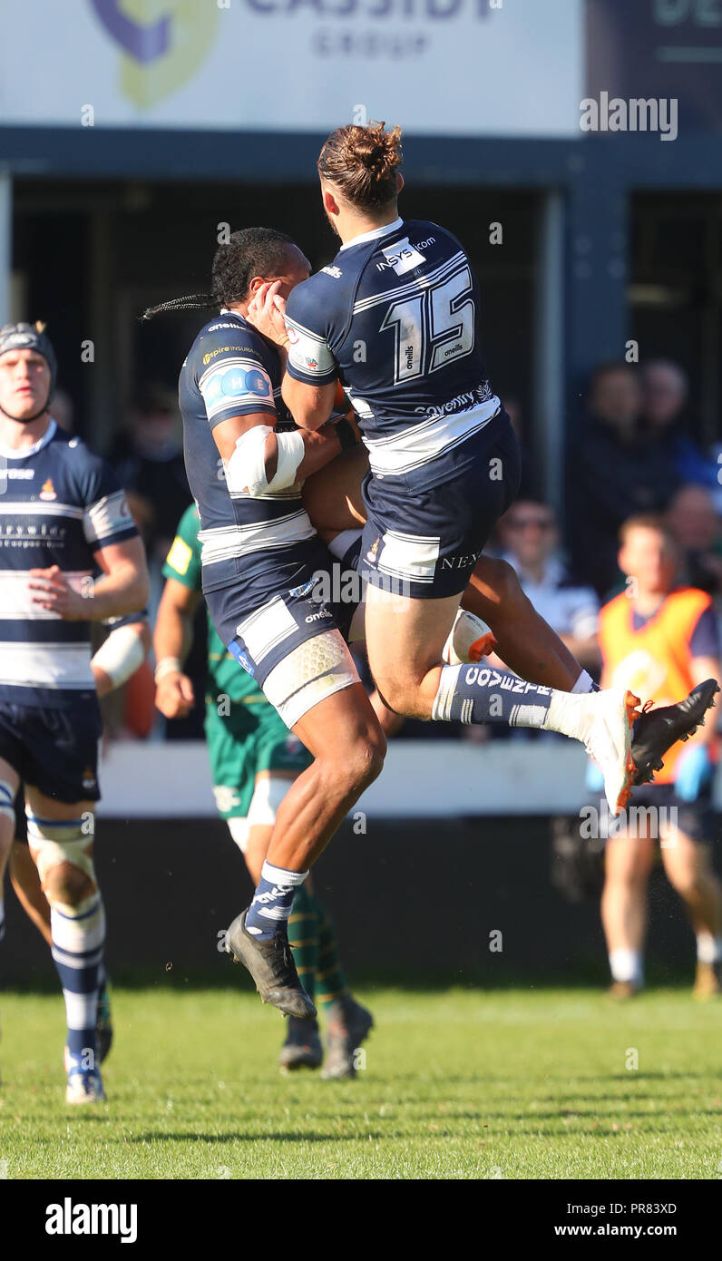 Coventry, UK. 29th Sept 2018. Rugby Union. David Halaifonua and James ...