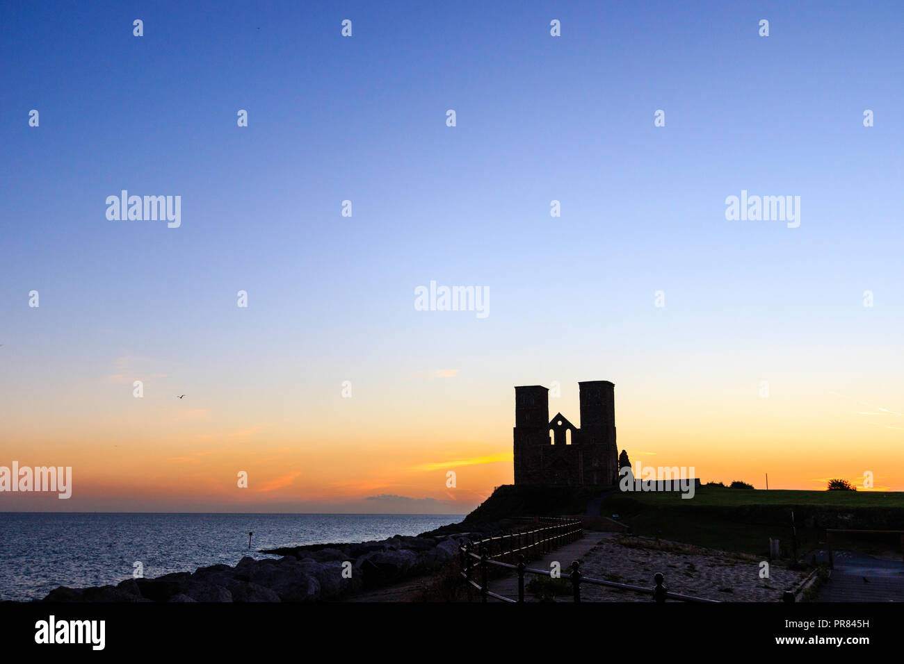 England, Kent coast, Reculver twin towers, well known landmark, the ...