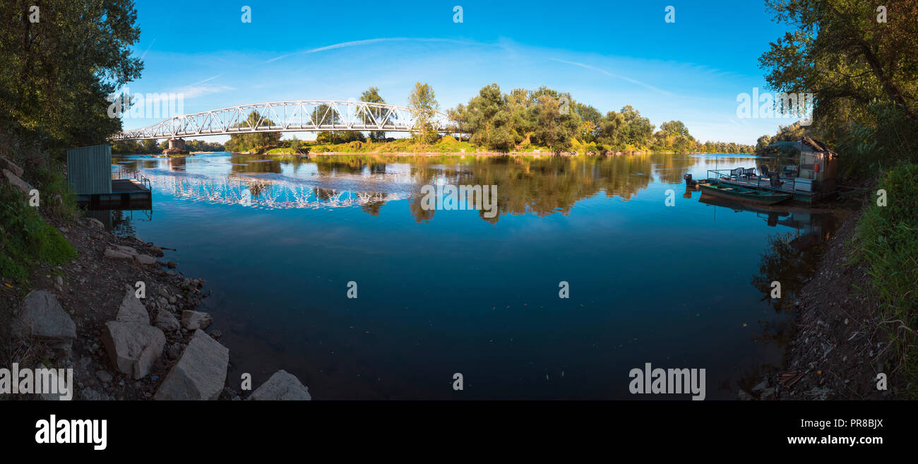 Colorful river with rafts panorama Stock Photo - Alamy
