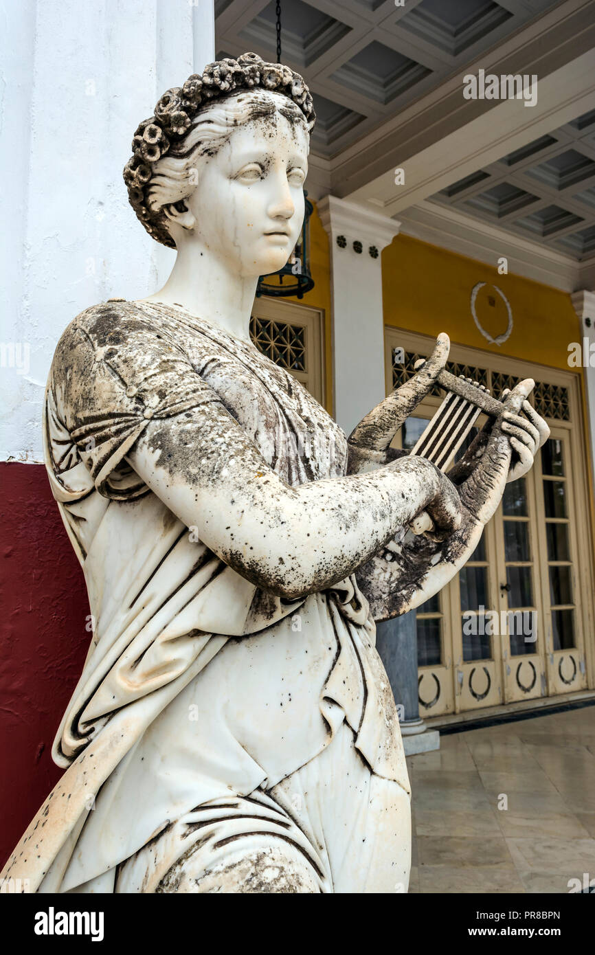Achilleion palace, Corfu, Greece - August 24, 2018: Statue of a Greek ...