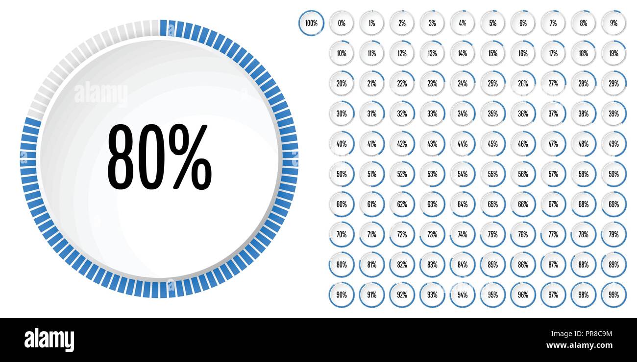Set of circle percentage diagrams from 0 to 100 ready-to-use for web design, user interface (UI ...