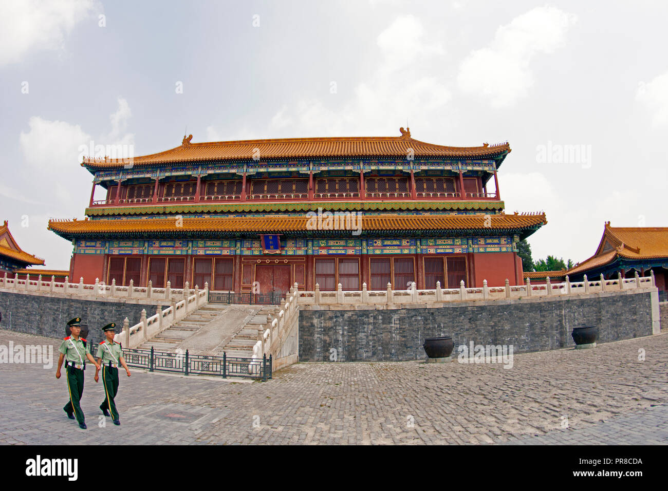Police officers guard the Palace Museum inside the Forbidden City, a ...